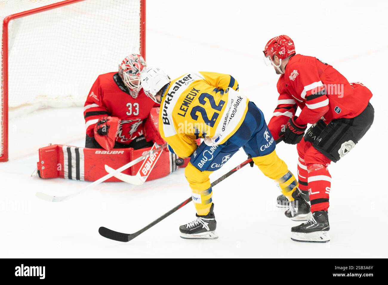Lausanne, Switzerland. , . Kevin Pasche (goalkeeper) of Lausanne HC #33 ...