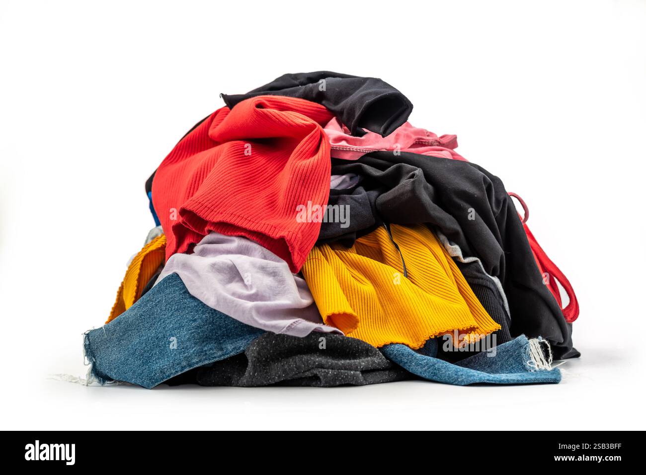 Textile ready to recycle, isolated on white background. Heap of used ...