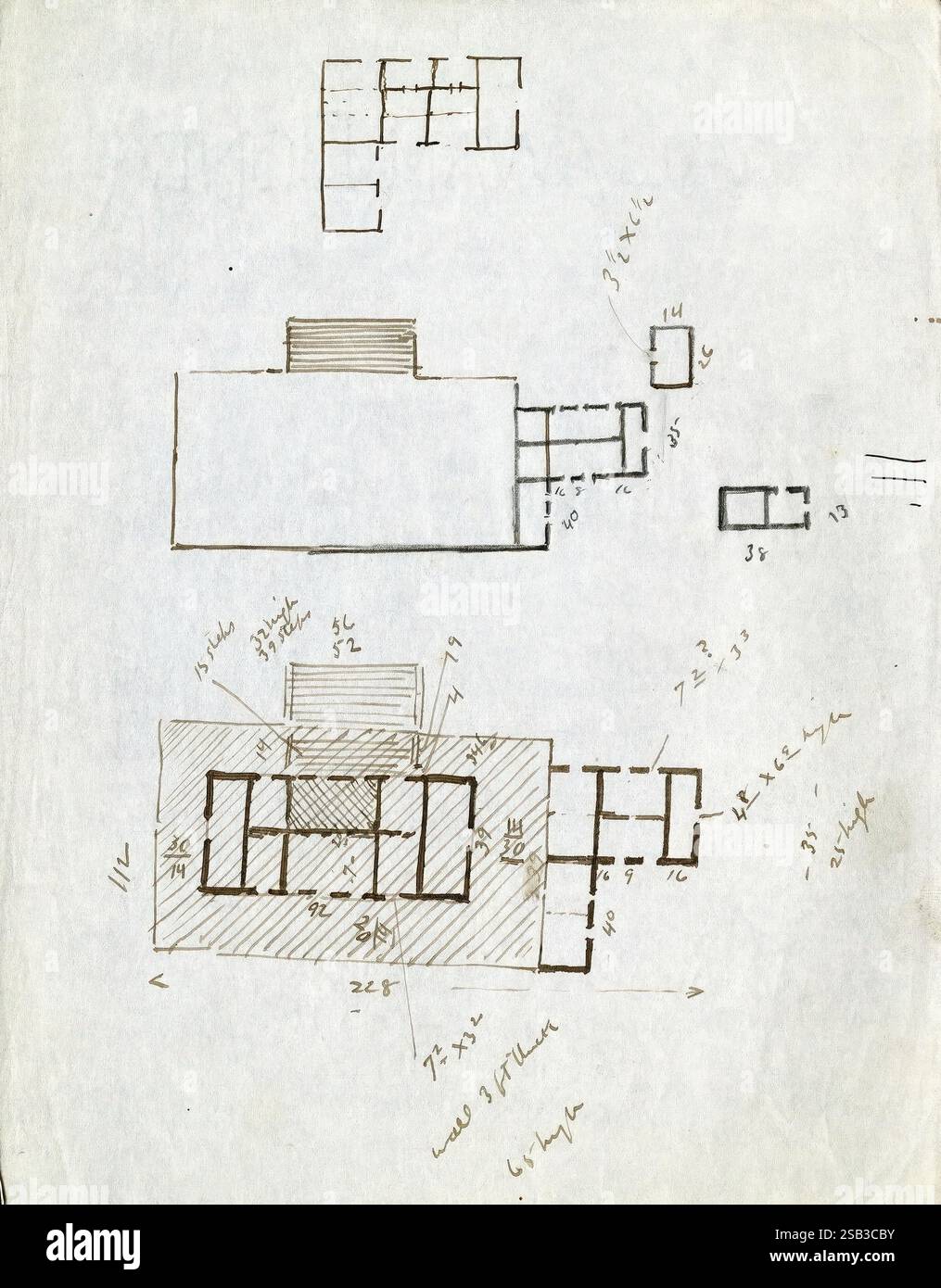 Drawing features various architectural sketches hi-res stock ...