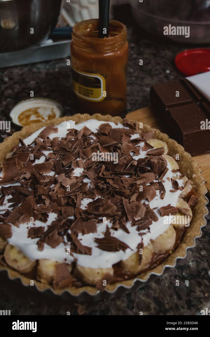 Chocolate Tart with Whipped Cream and Toppings Stock Photo - Alamy