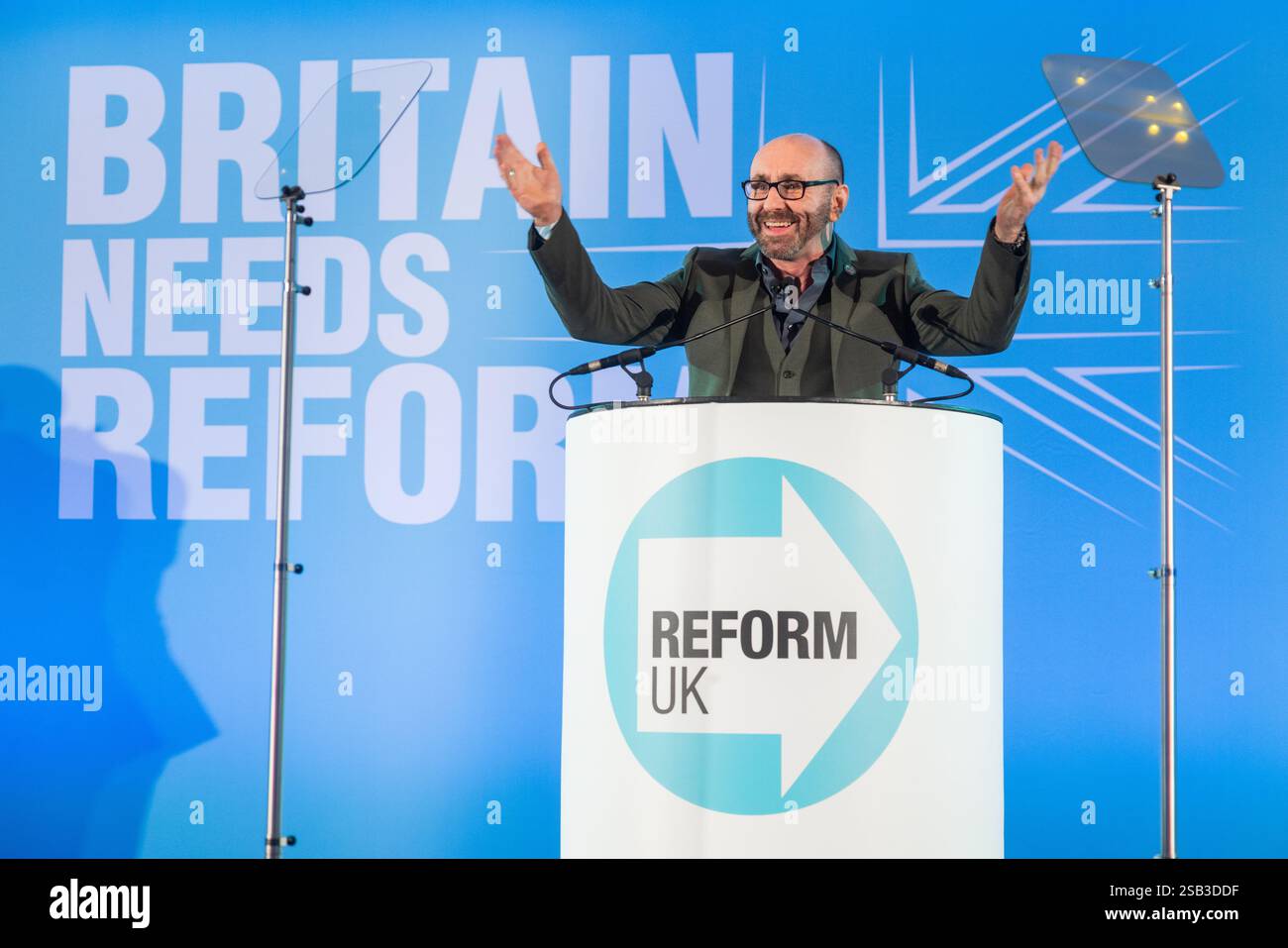 Essex, UK. 31 JAN, 2025. Chris Davy speaks at the REFORM UK North West ...