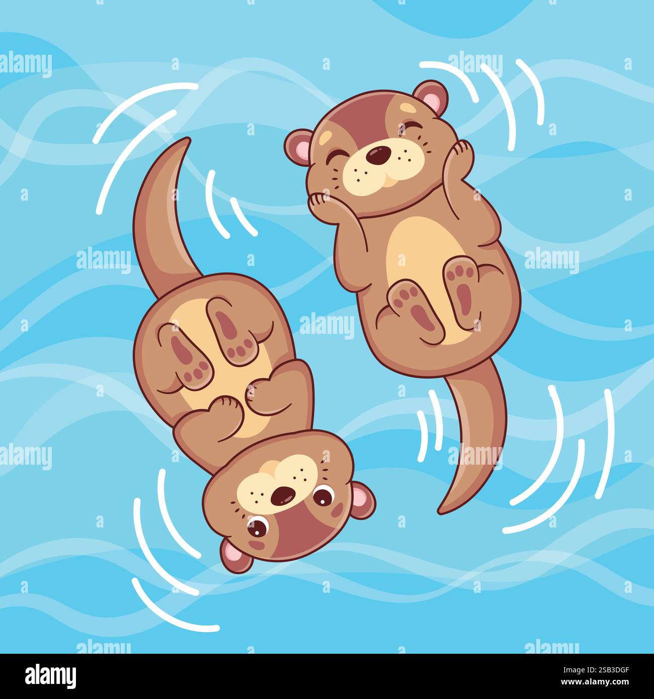 Cute swimming otters. Cartoon characters. Vector illustration Stock ...