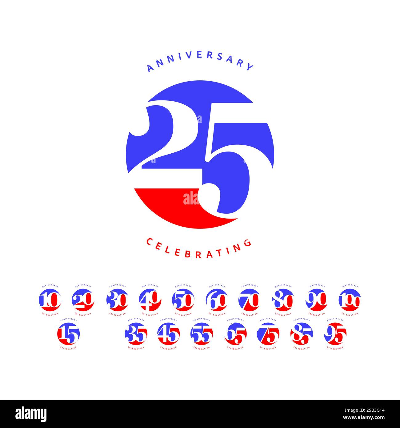 Blue red business modern anniversary round emblems in vintage style ...