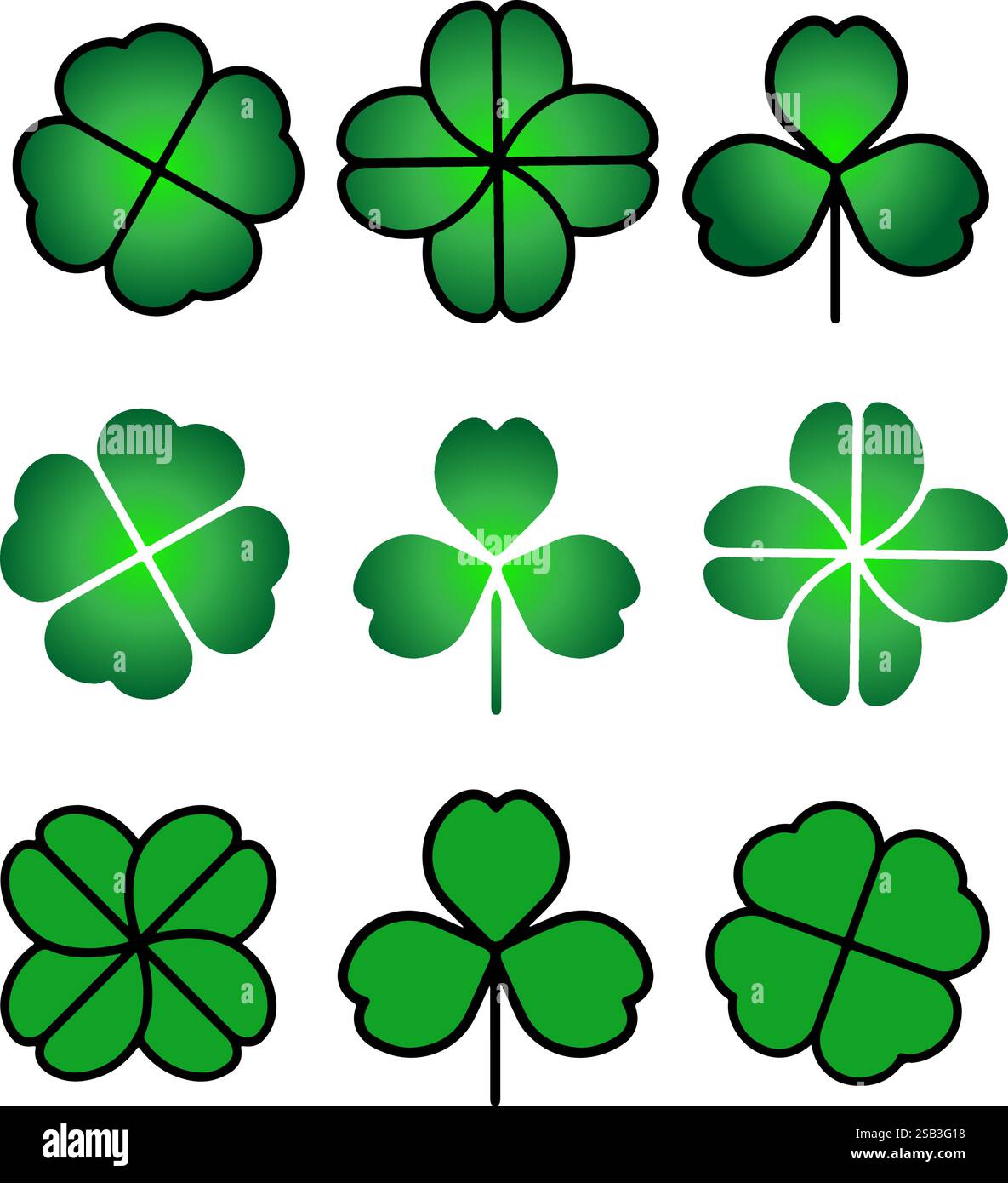 Green Shamrock clover icon.St Patrick day symbol, leprechaun leaf sign. Shamrock clover isolated ...