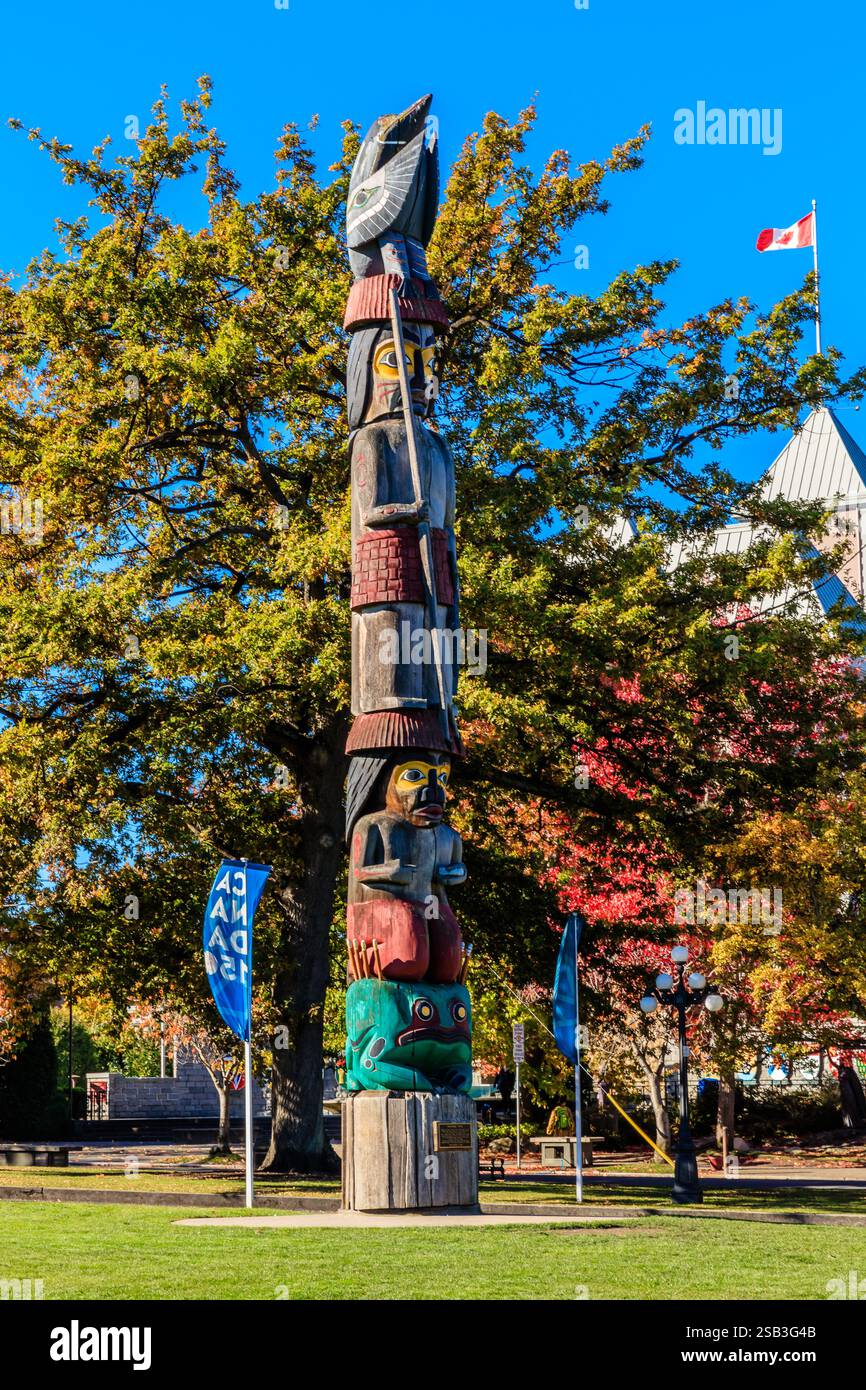 A tall pole with a flag on top. The pole is decorated with many ...