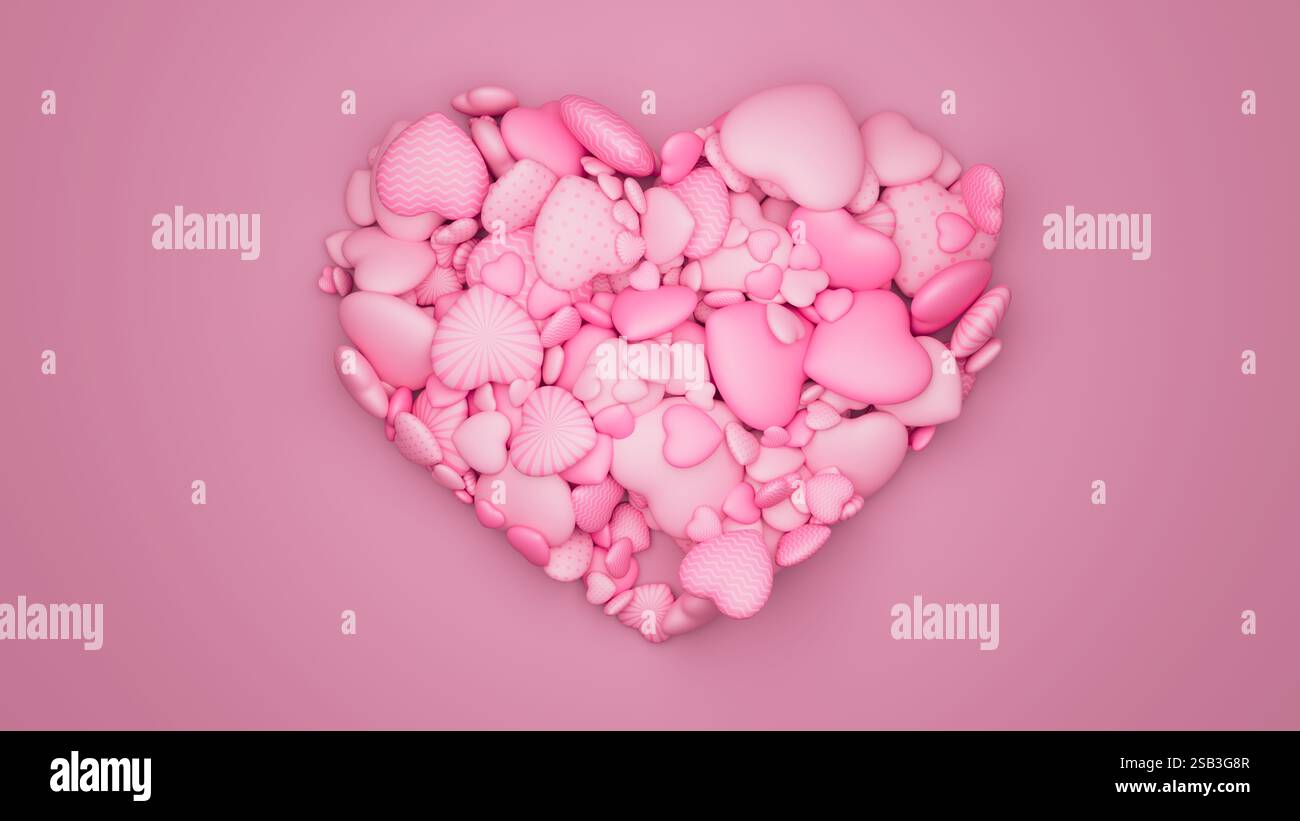 Many pink textured hearts in form of a big heart on pink backdrop ...