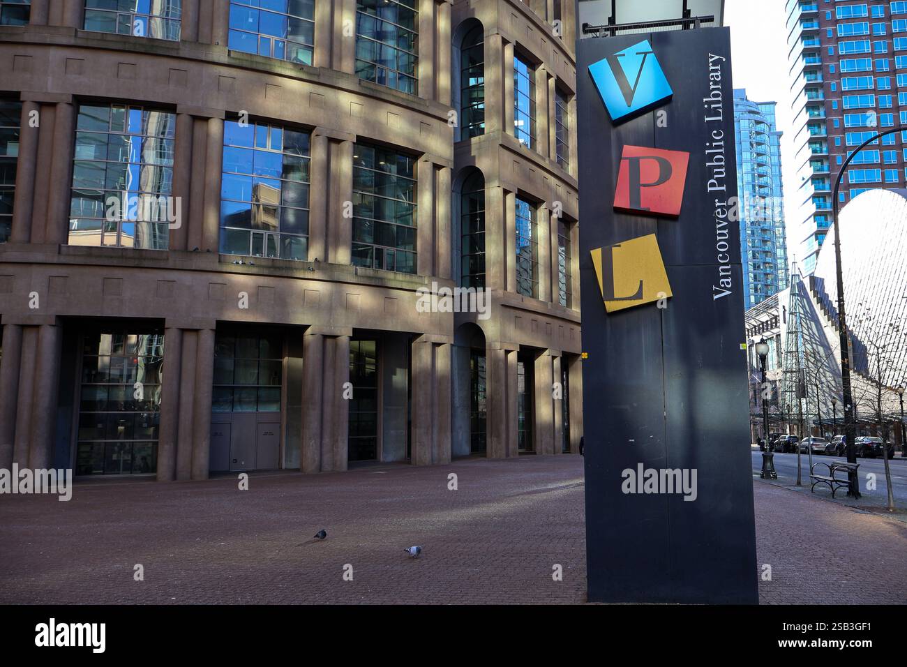 Sign by the Vancouver Public Library, Central Branch in downtown ...