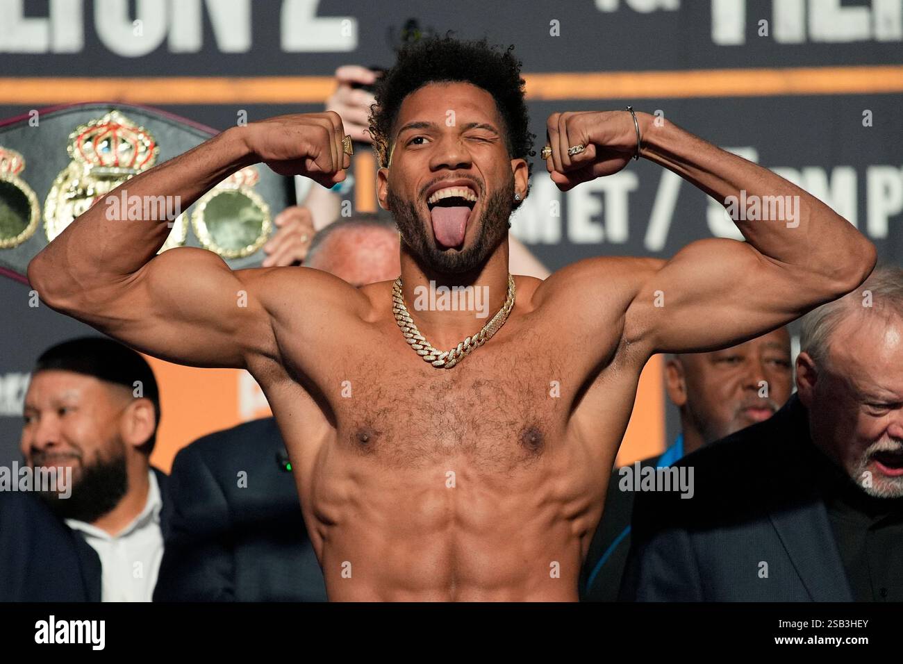 David Morrell Jr. poses during a ceremonial weigh-in for a light ...