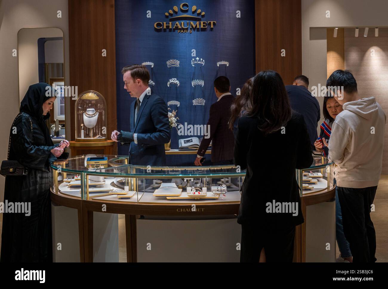 DOHA JEWELLERY AND WATCHES EXHIBITION People visit and look at gold and ...