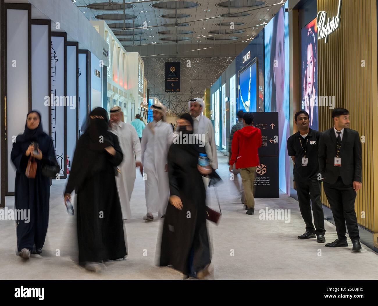 DOHA JEWELLERY AND WATCHES EXHIBITION People visit and look at gold and ...