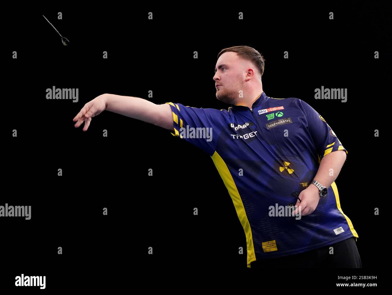 Luke Littler during his first round match against Andy Baetens during ...