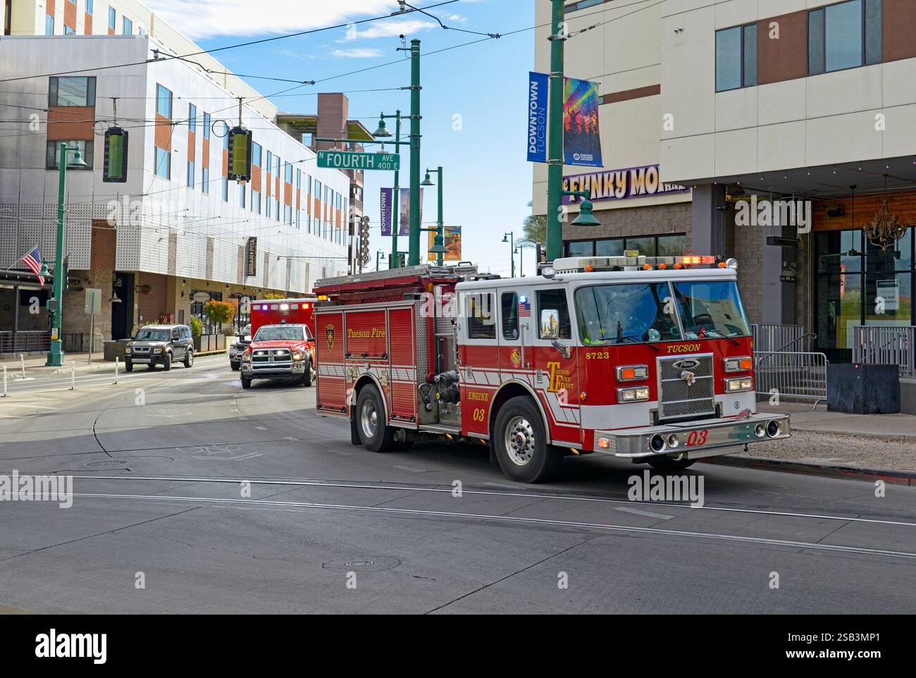 Fire truck of the Tucson Fire Department racing to an incident on ...