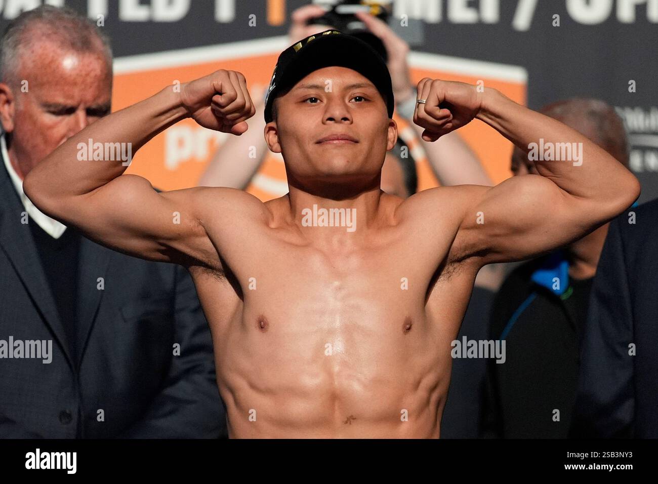 Isaac Cruz poses during a ceremonial weigh-in for a super lightweight ...