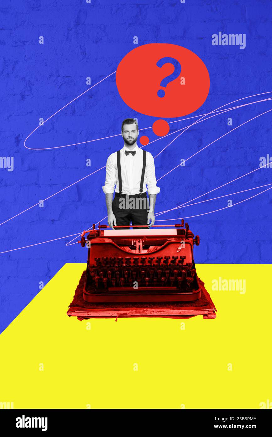 Trend artwork creative sketch photo collage of big typewrite machine ...