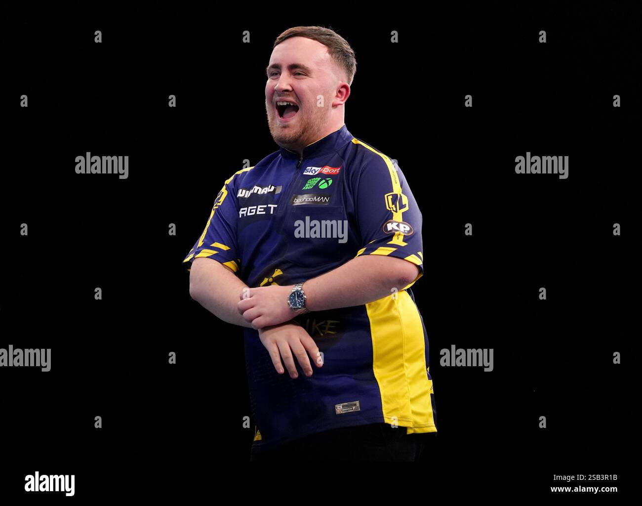 Luke Littler celebrates during his first round match against Andy ...
