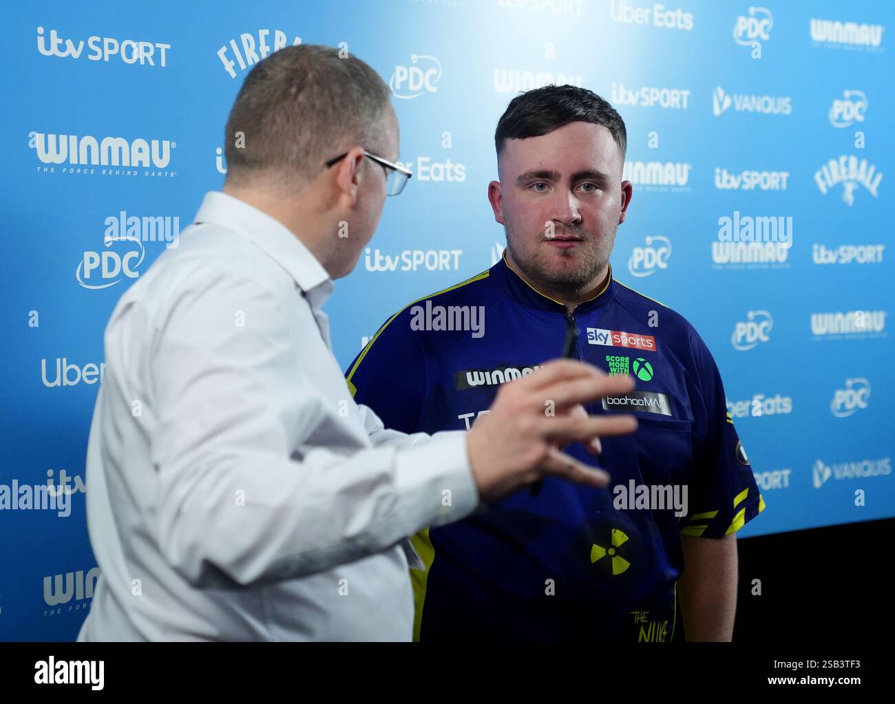 Luke Littler is interviewed after winning his first round match against ...