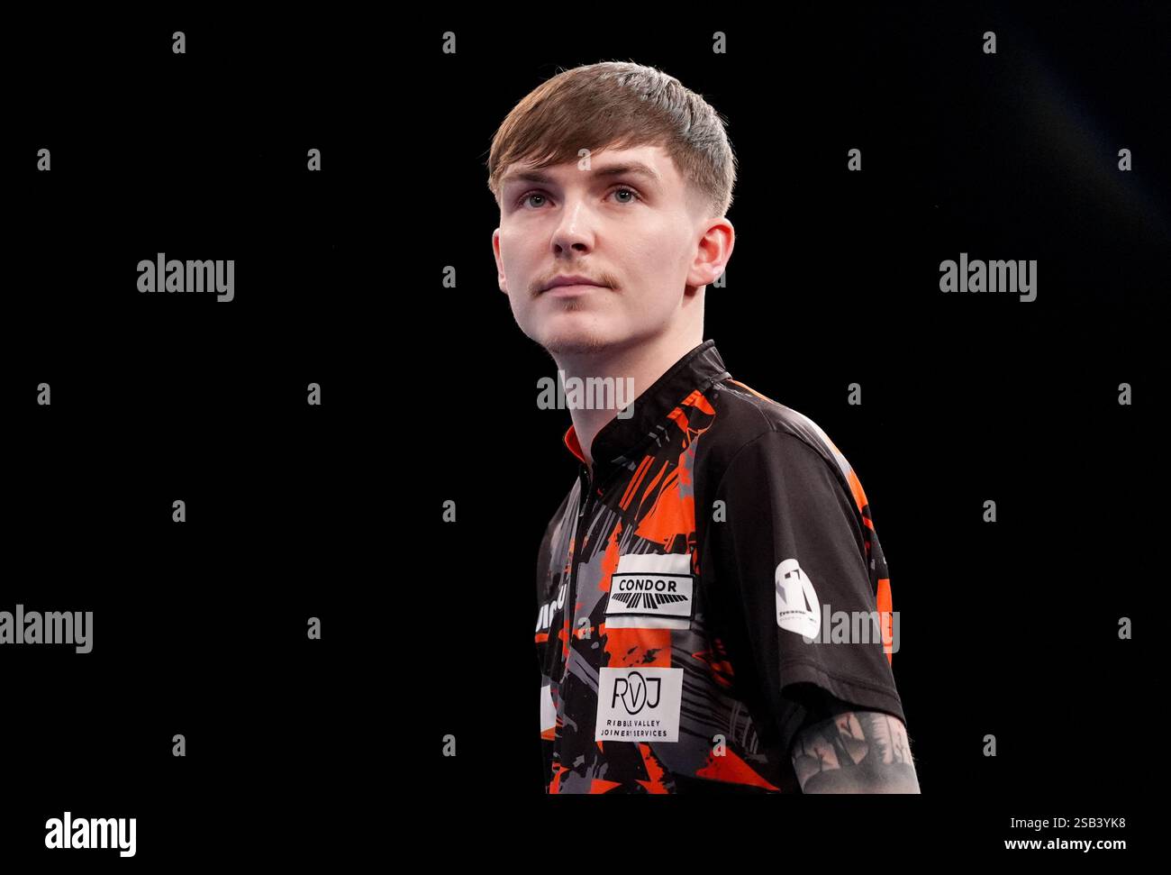 Bradley Brooks during his first round match against Michael Van Gerwen ...