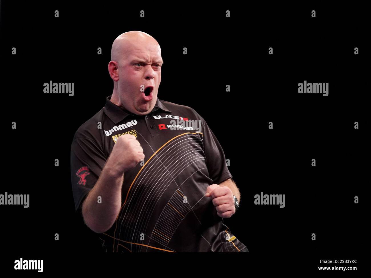 Michael Van Gerwen celebrates during his first round match against ...