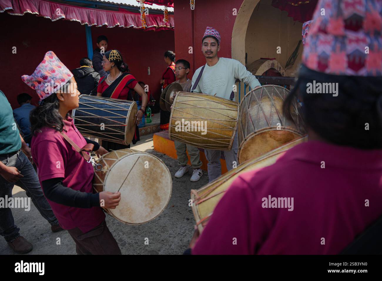 A musician performs at a Bratabandha ceremony, celebrating a young ...