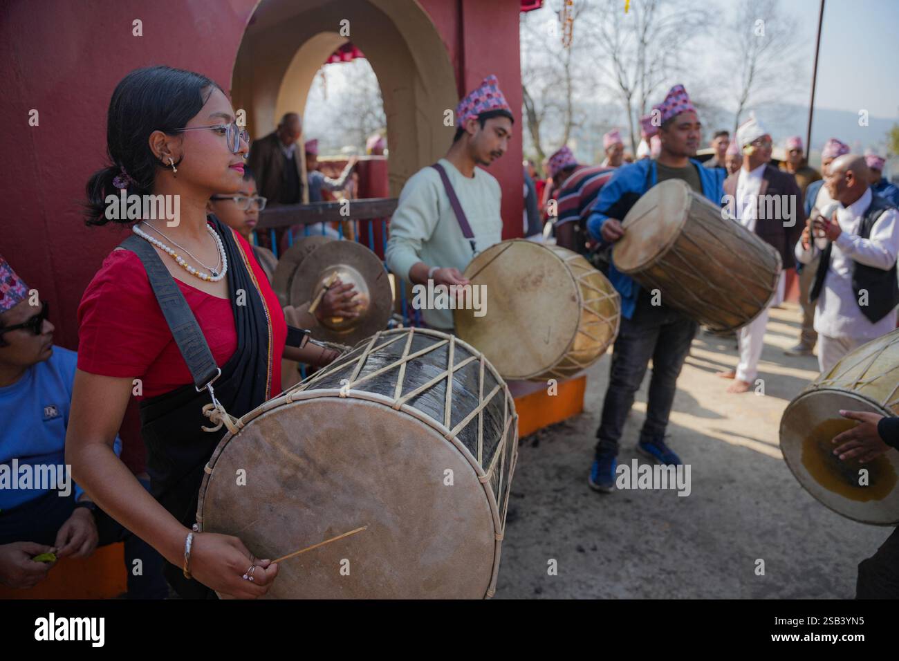 Bhaktapur, Nepal. 31st Jan, 2025. A musician performs at a Bratabandha ...