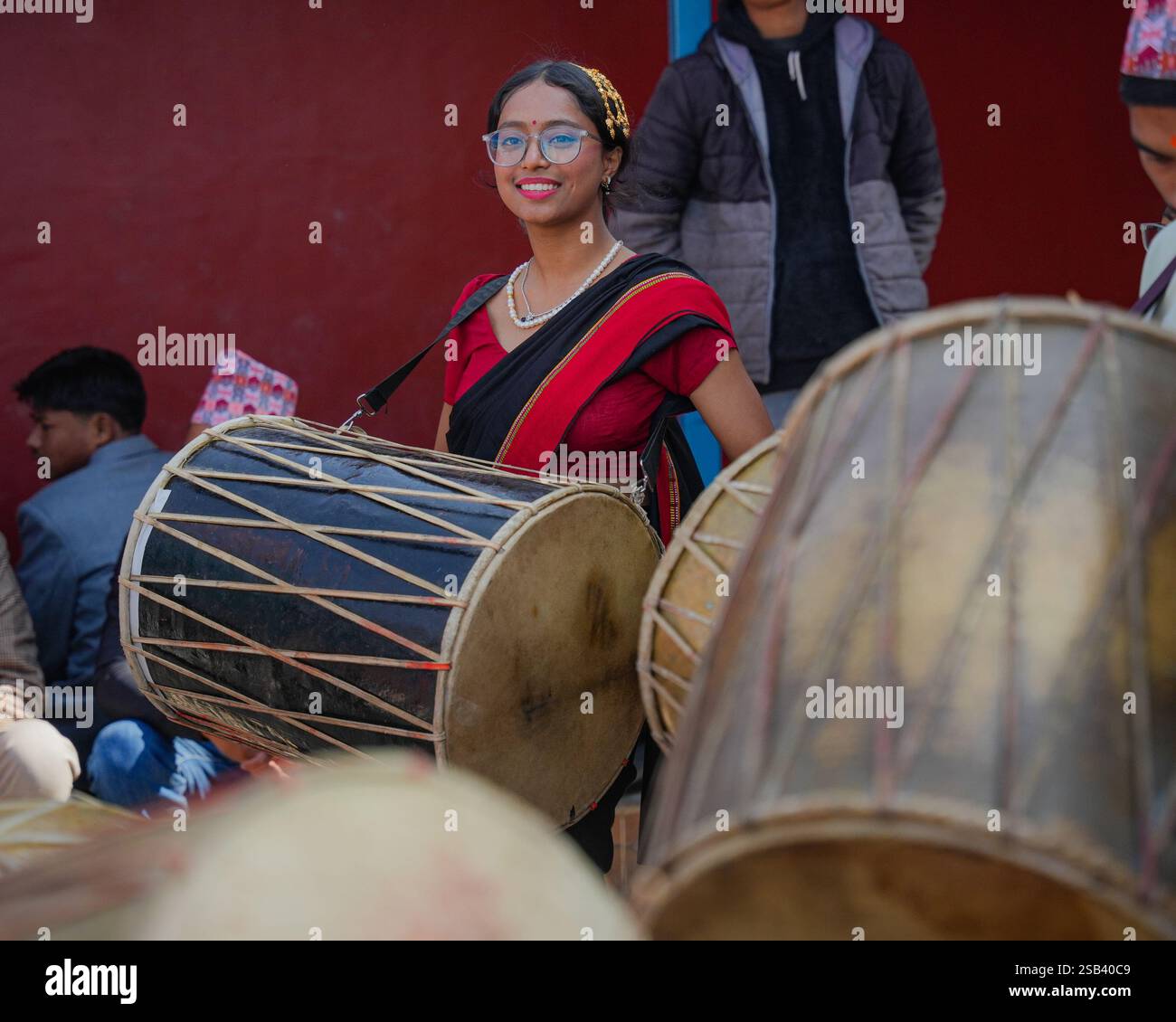 Bhaktapur, Nepal. 31st Jan, 2025. A musician performs at a Bratabandha ...