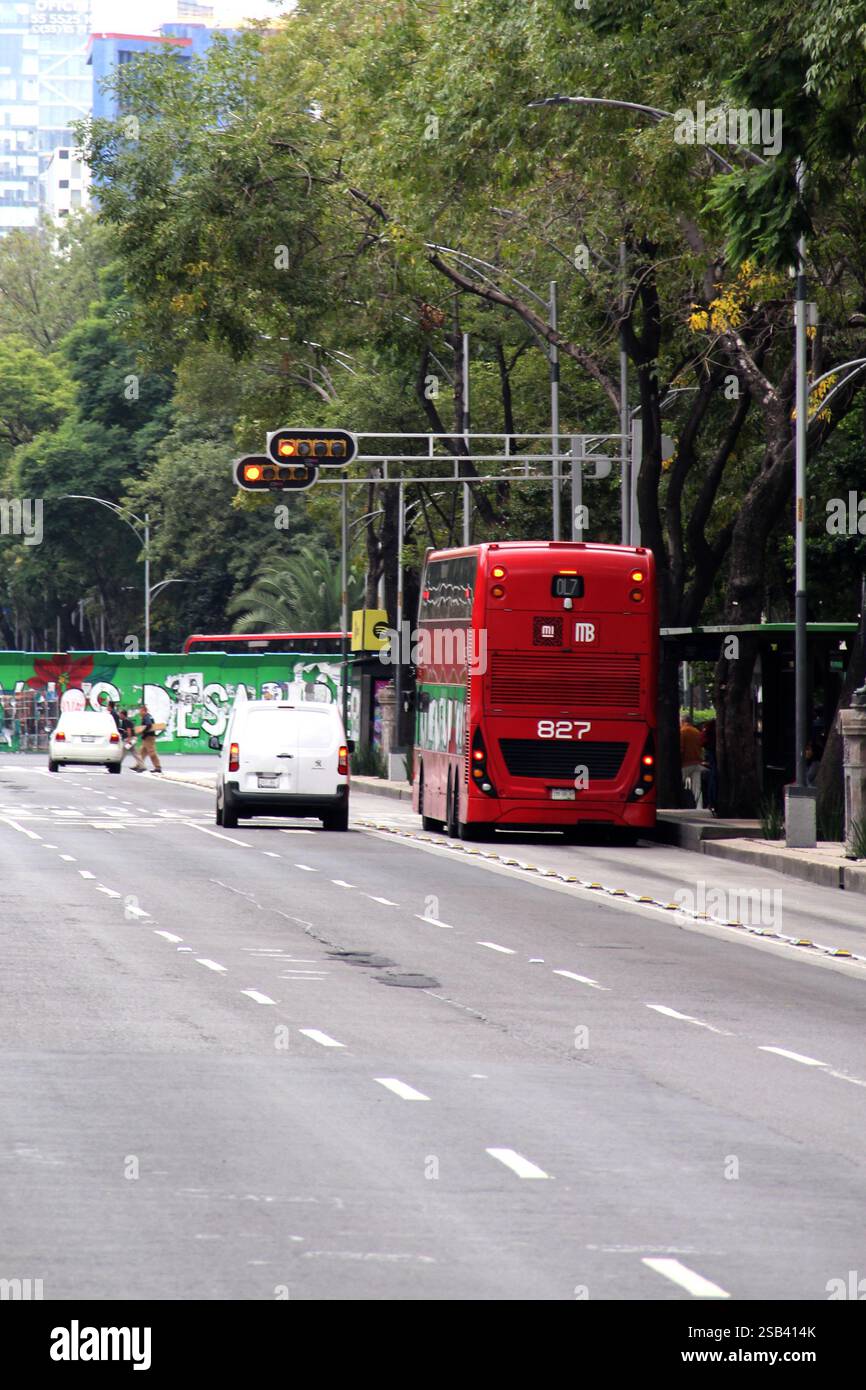 Mexico City, Mexico - Aug 23 2023: The Metrobus is a red double-decker ...