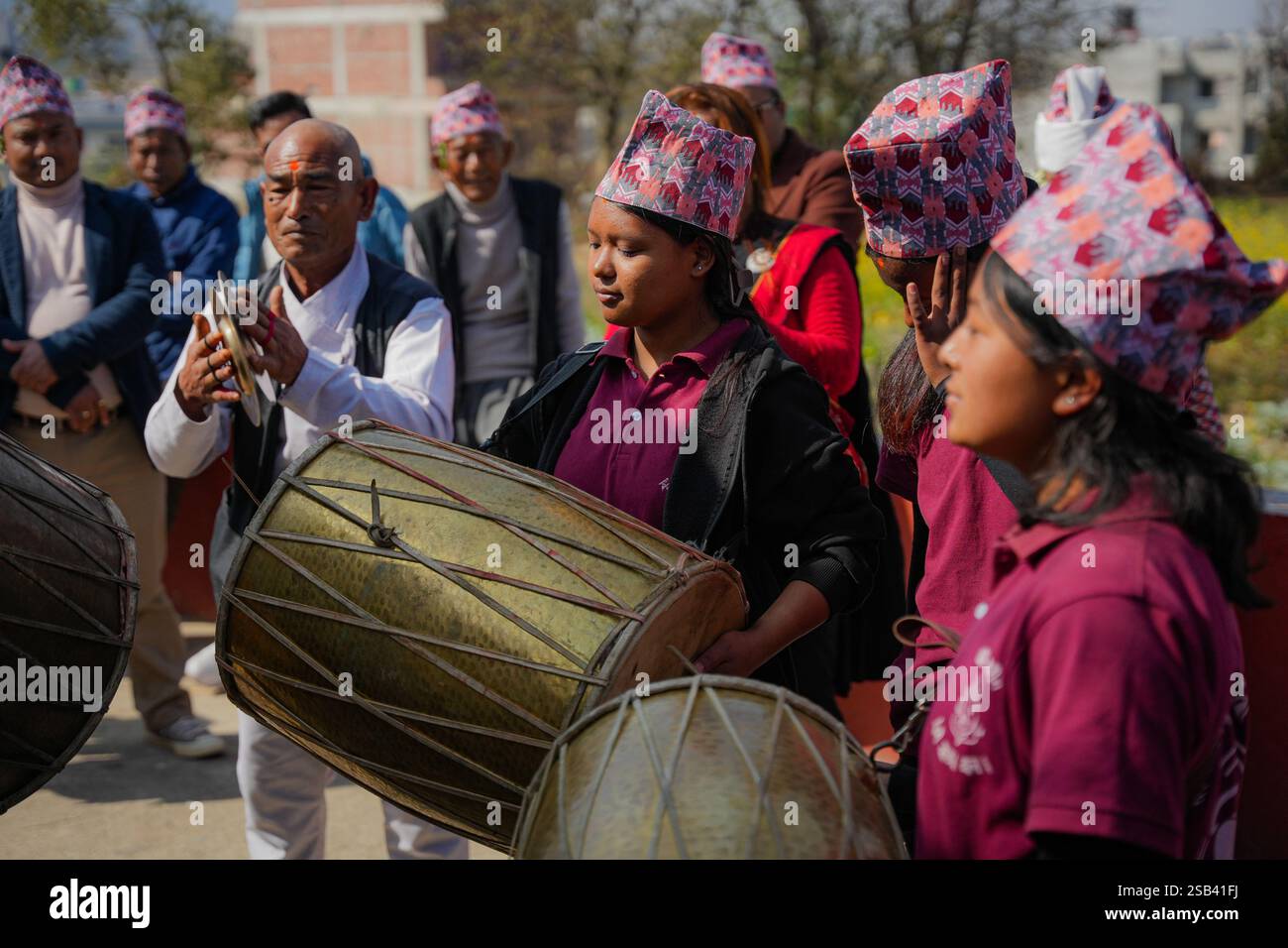 Bhaktapur, Nepal. 31st Jan, 2025. A musician performs at a Bratabandha ...