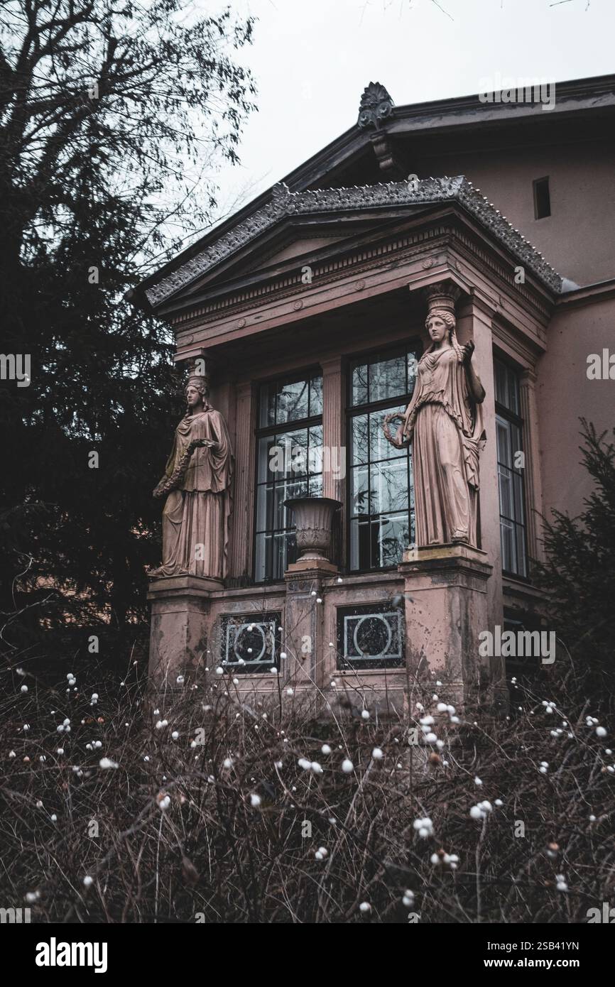 Neoclassical statues at Schloss Glienecke in Potsdam, Germany Stock ...