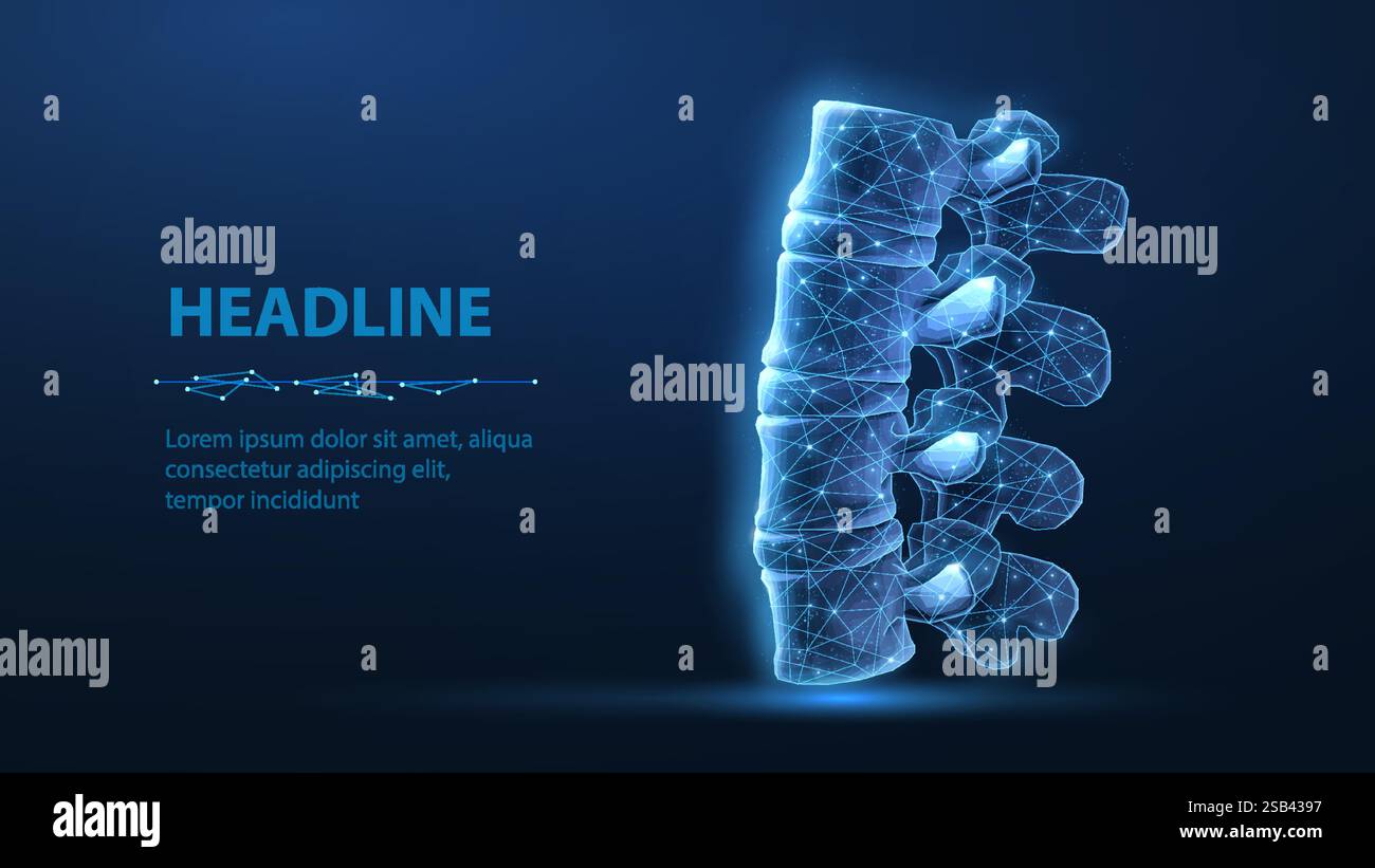 3d spine vector on blue background. Chiropractic care, spinal cord ...