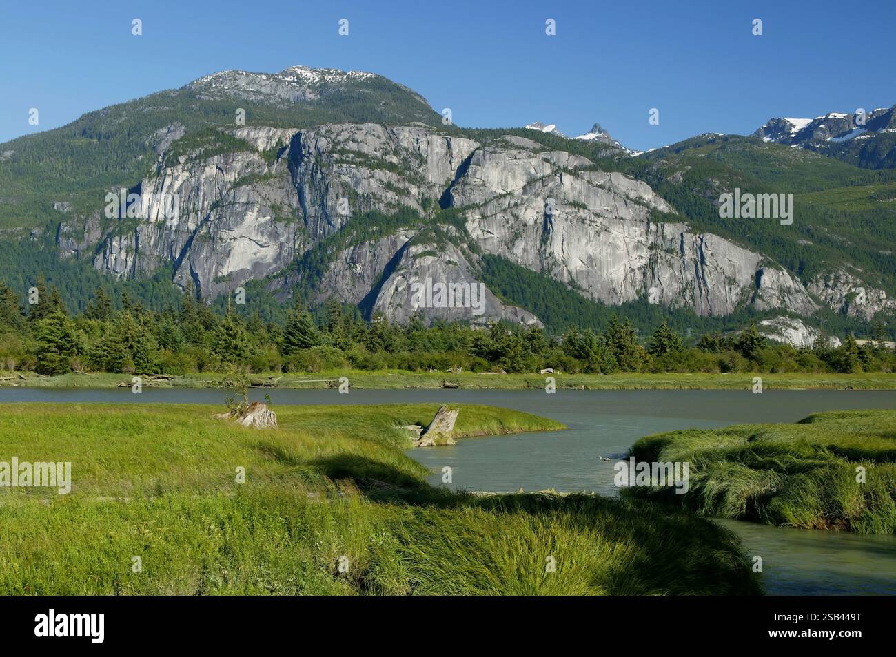 View of Stawamus Chief Provincial Park and the Squamish River estuary ...