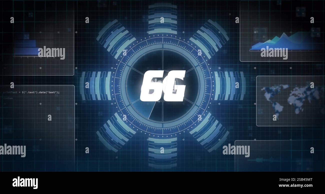 6G technology concept with data charts and world map image Stock Photo ...