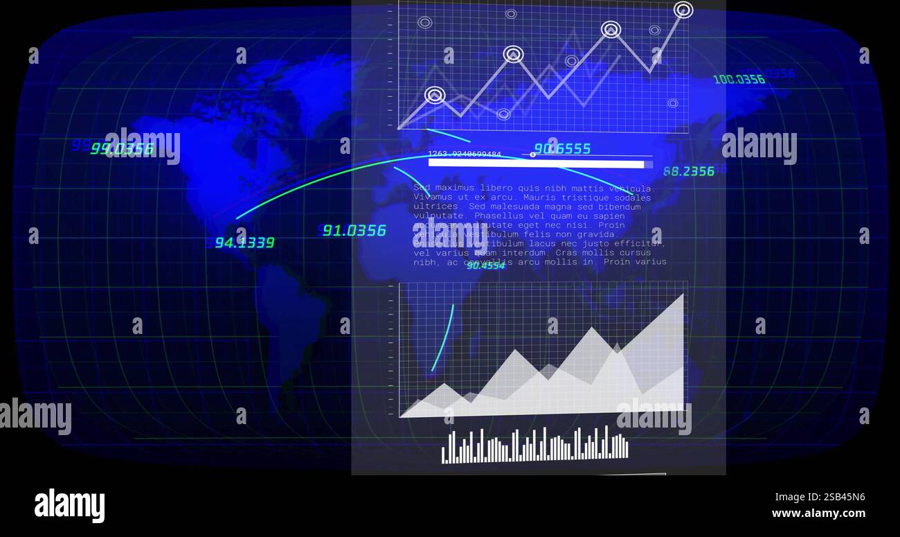 Financial data charts and graphs image over world map background Stock ...