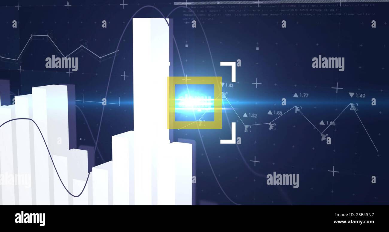 Financial data analysis image over bar and line graphs with target ...