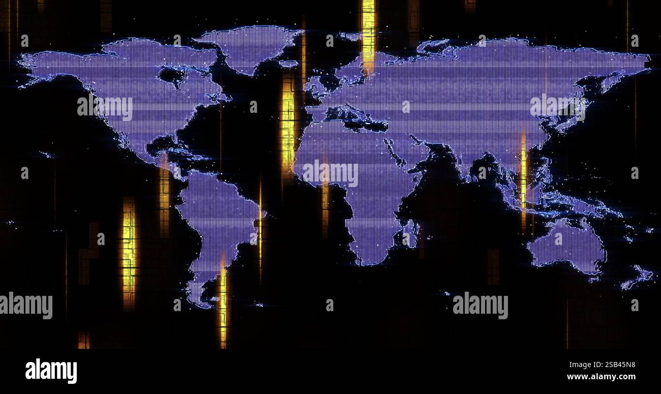 World map with digital data streams image over dark background Stock ...