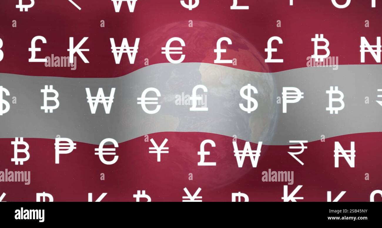 Currency symbols image over planet Earth and Austria flag Stock Photo ...