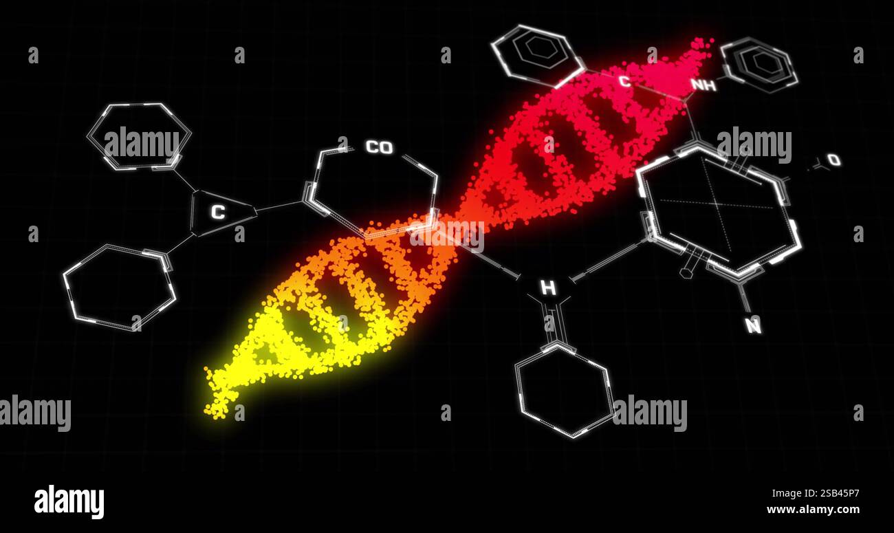 DNA strand and chemical structures, scientific data processing image Stock Photo - Alamy