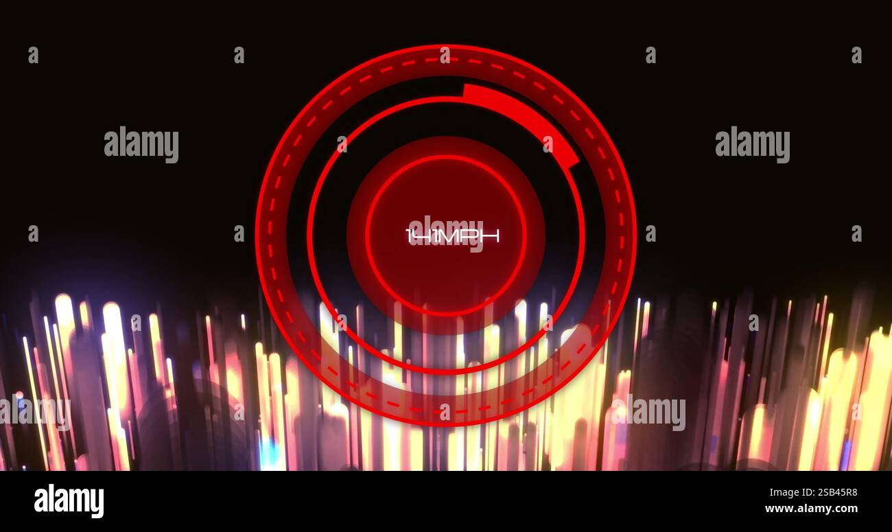 Speedometer image showing 165 MPH over colorful light streaks Stock ...