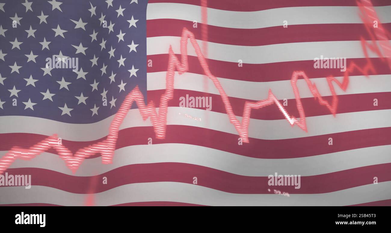 Stock market graph fluctuating over American flag image Stock Photo - Alamy
