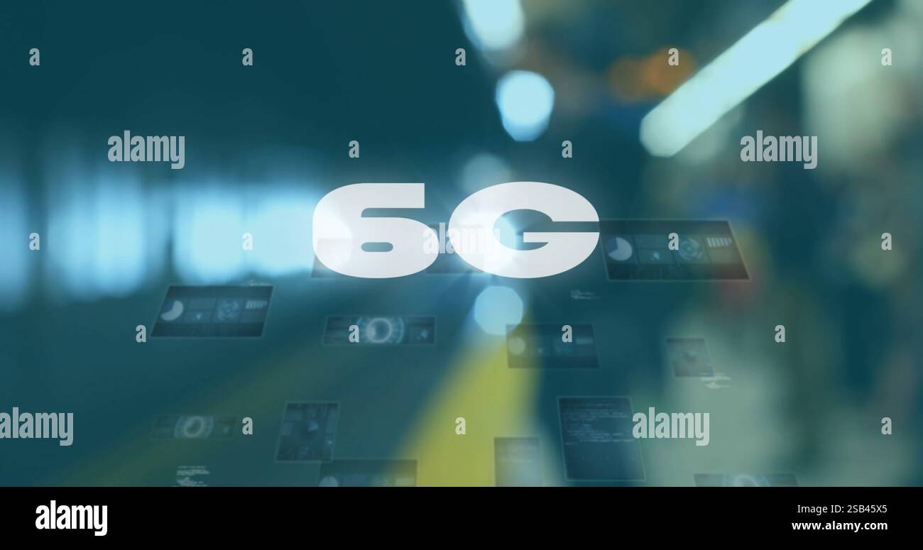 6G text image over futuristic digital screens and technology background ...