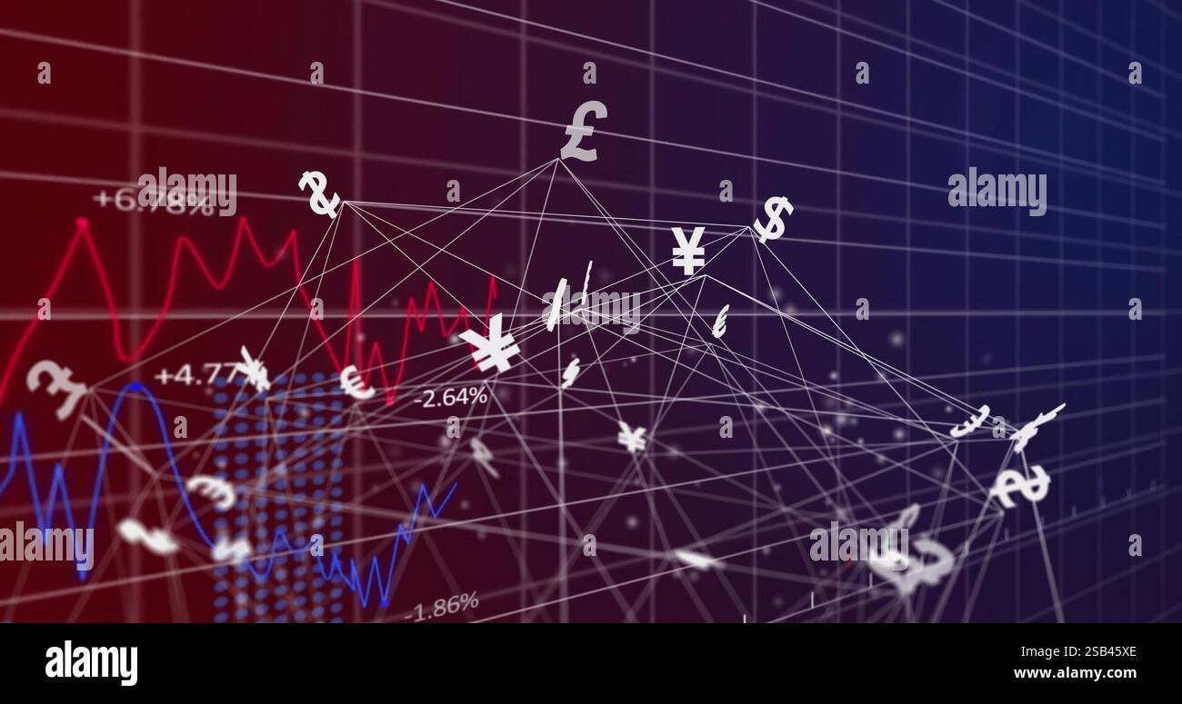 Currency symbols and financial graph image over grid background Stock ...