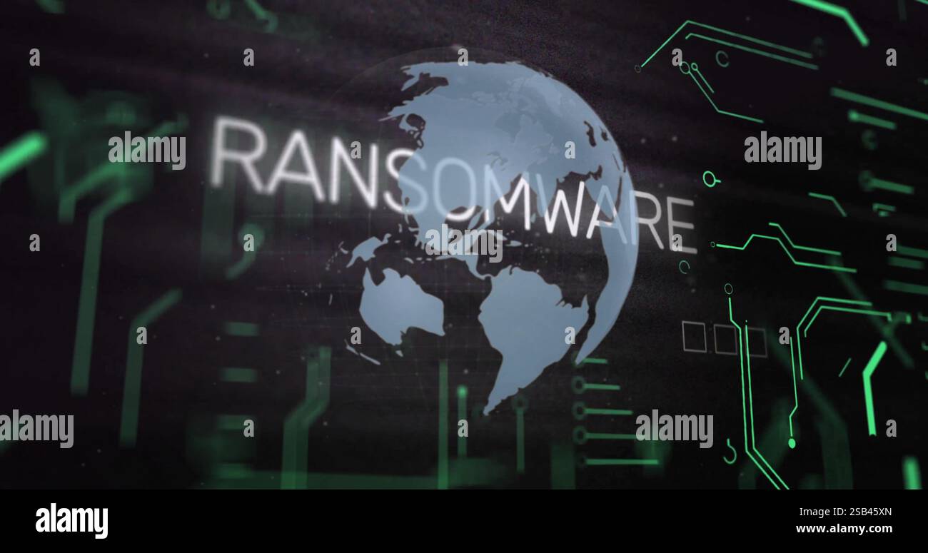 RANSOMWARE text image over rotating globe with binary code Stock Photo - Alamy