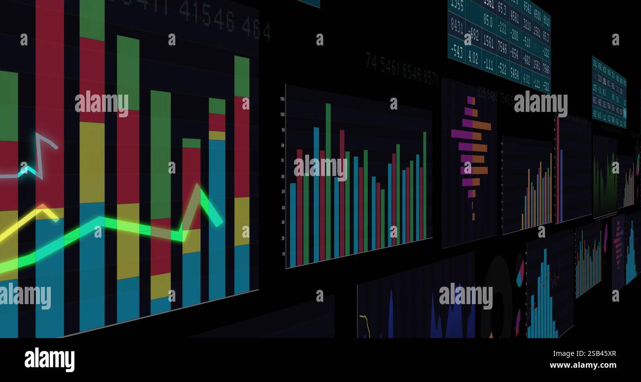Financial data charts and graphs image over dark background Stock Photo ...