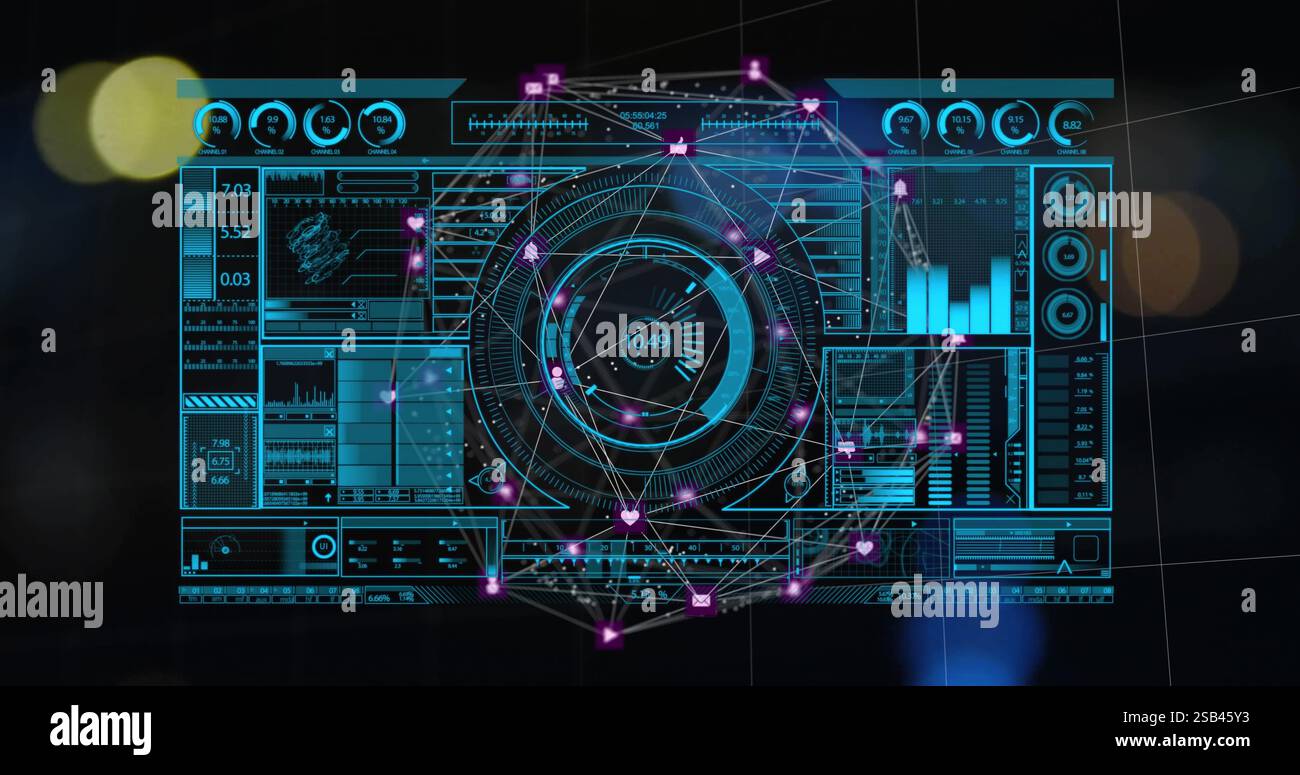 Futuristic data interface with graphs and charts, network connections image Stock Photo - Alamy