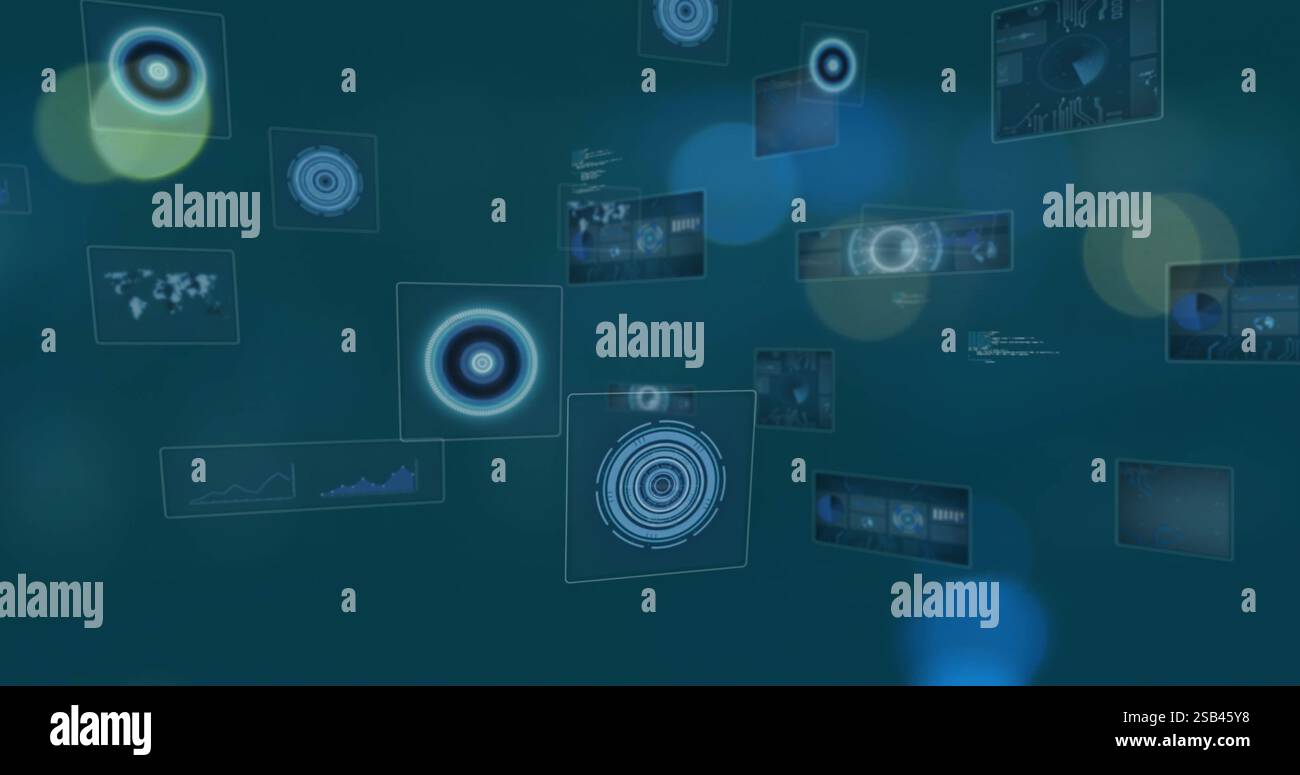 Floating holographic screens with data and graphs, futuristic ...