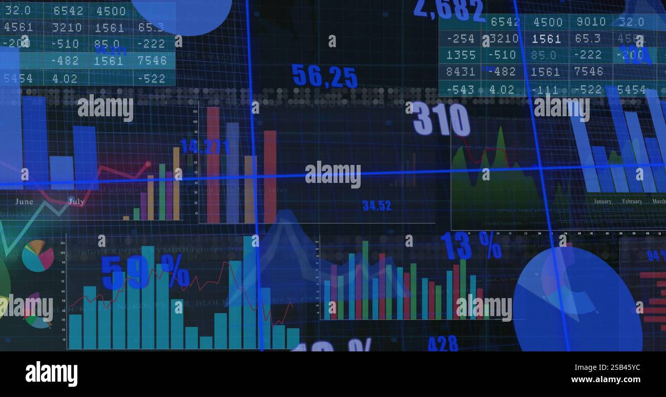 Financial data and analytics image over various charts and graphs Stock ...