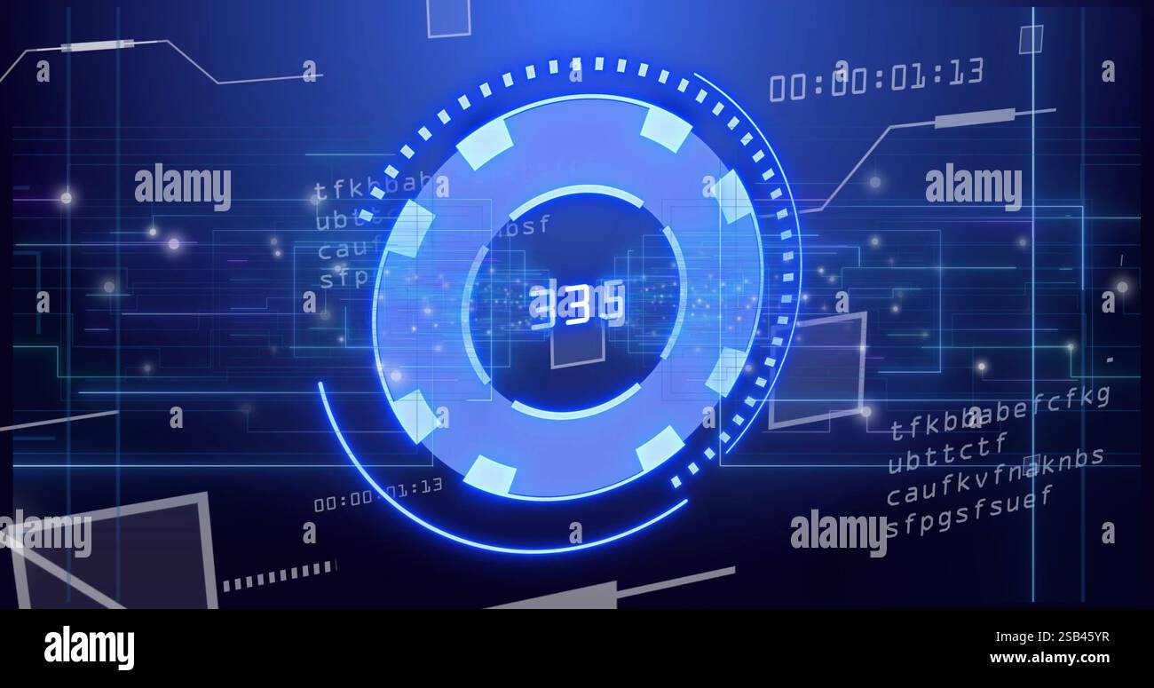 Image of digital data processing over scope scanning on black ...