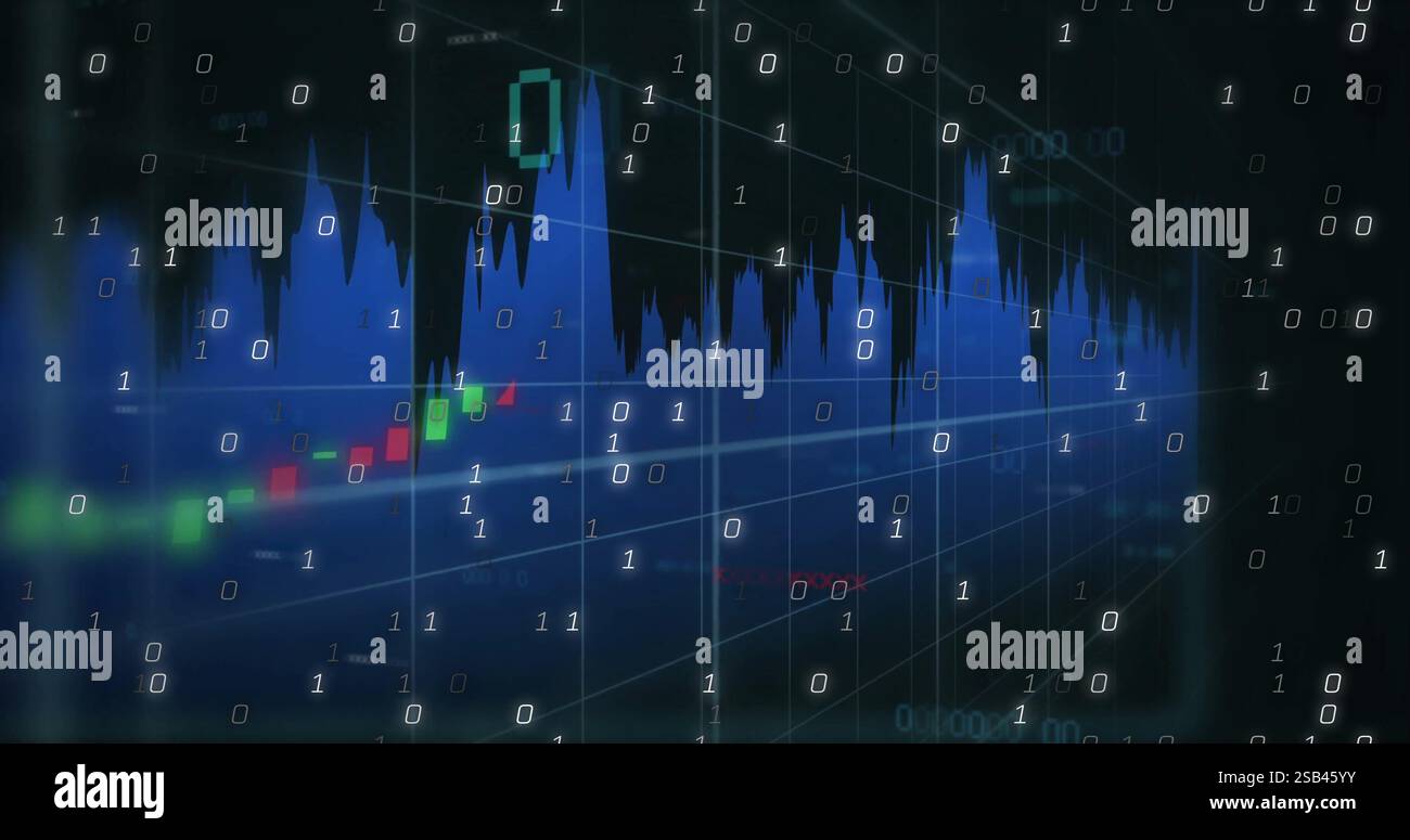 Binary code and financial chart image over stock market data Stock ...
