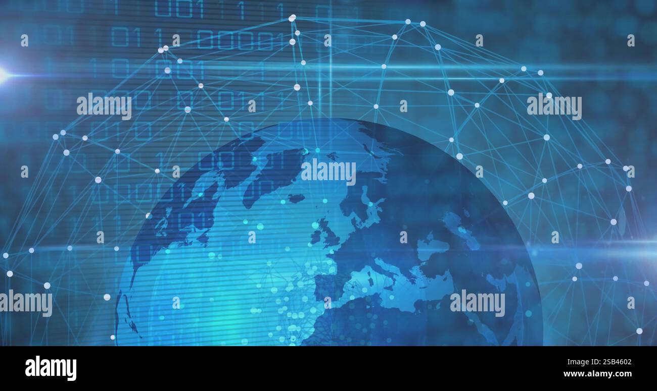 Digital network connections over rotating Earth image Stock Photo - Alamy