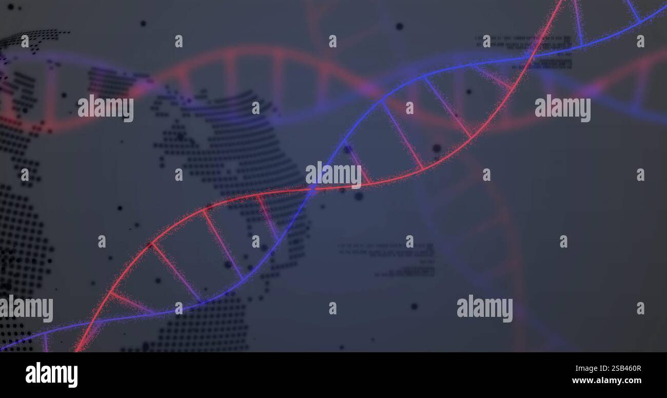 DNA strand and binary coding image over world map and data processing Stock Photo - Alamy
