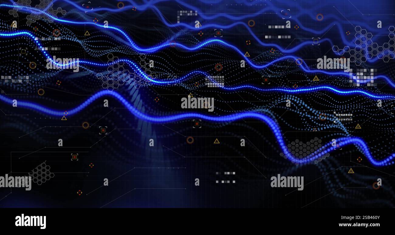 Blue waveforms and data points, image of digital data processing Stock ...